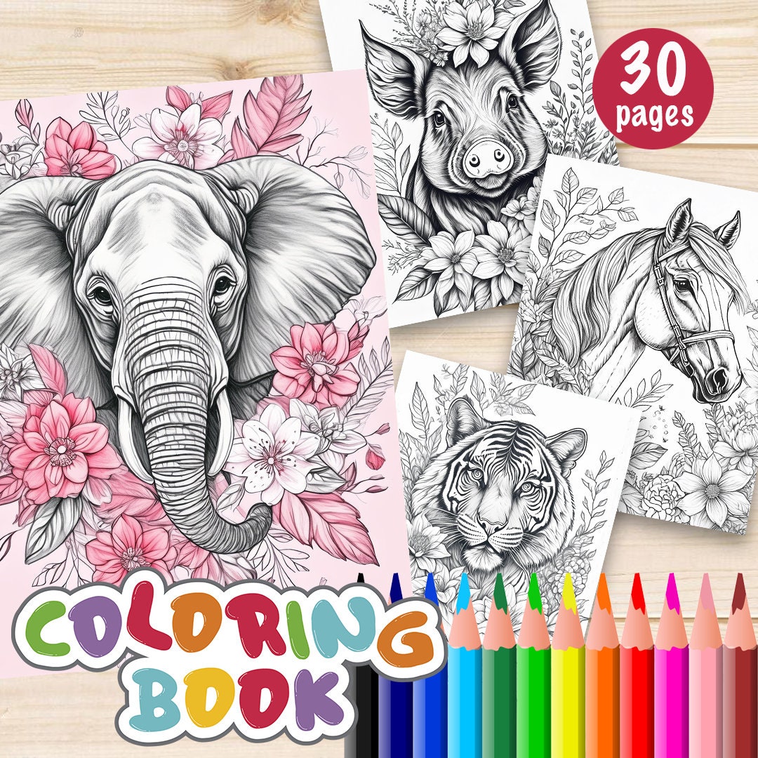 30 Printable Animals With Flowers Coloring Pages, Adult Coloring Books ...