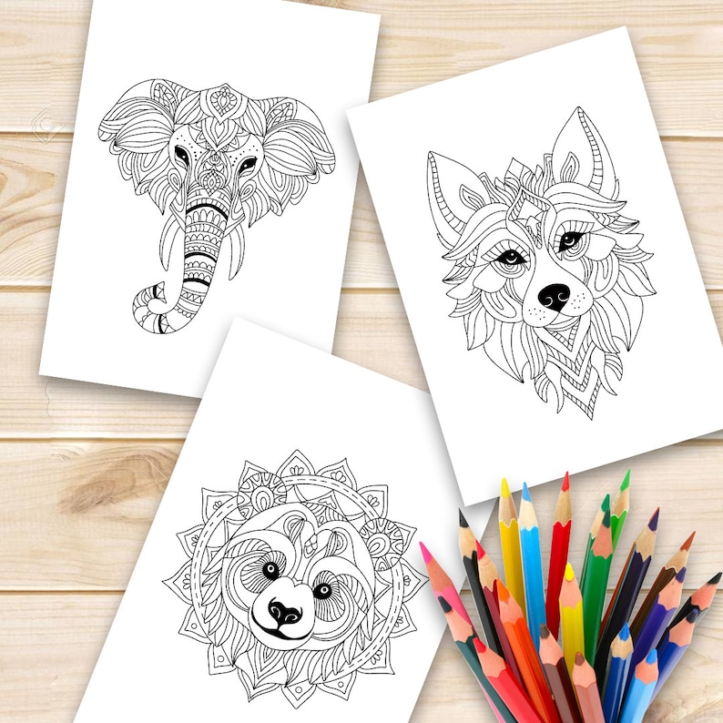 10 Mandala Animals Coloring Pages, Coloring Book, Adult Coloring Books ...