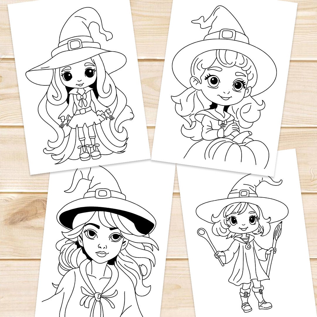 10 Cute Witches Coloring Book Pages for Girls, Kids Coloring Pages ...