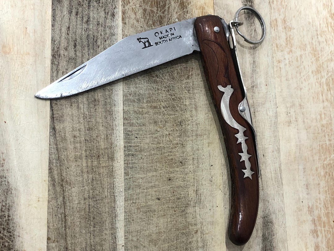 Vintage Okapi Africa Stars Moon Navaja Ratchet Lock Folding Hunter ...