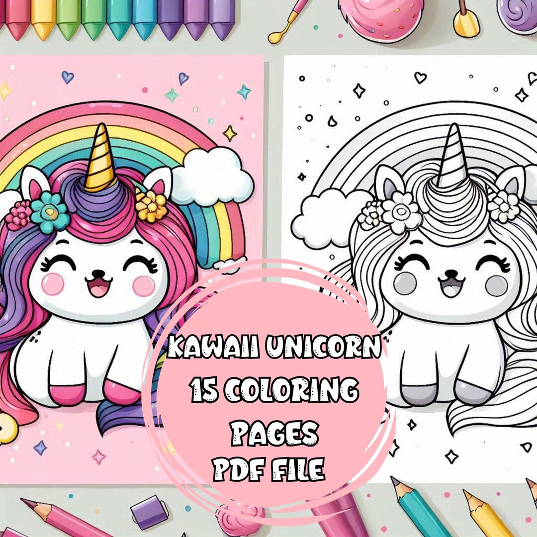 Kawaii Unicorn Coloring Page, Unicorn Coloring, Cute Coloring Book ...