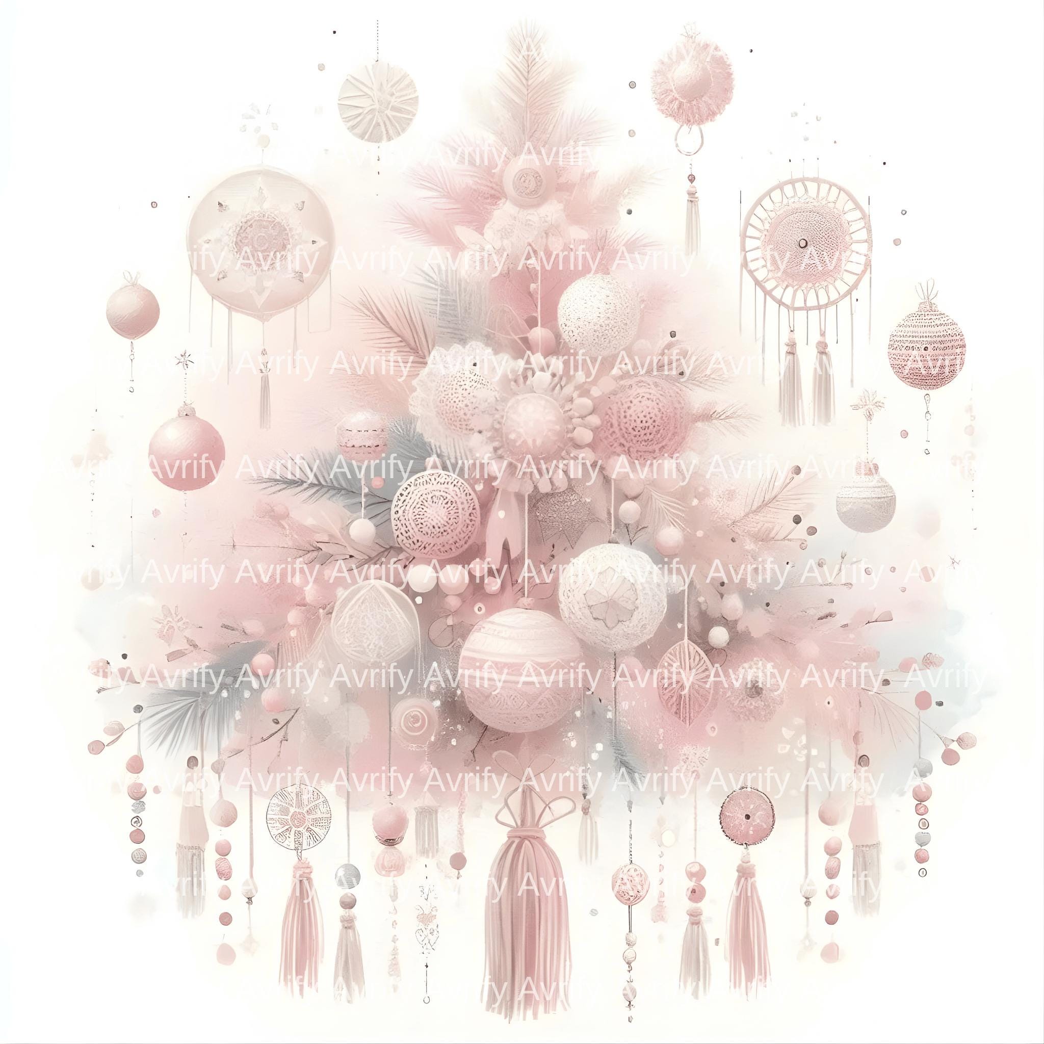 20 Pink Christmas Tree Clipart Bundle Pastel Holiday Clip Art Hot Pink ...
