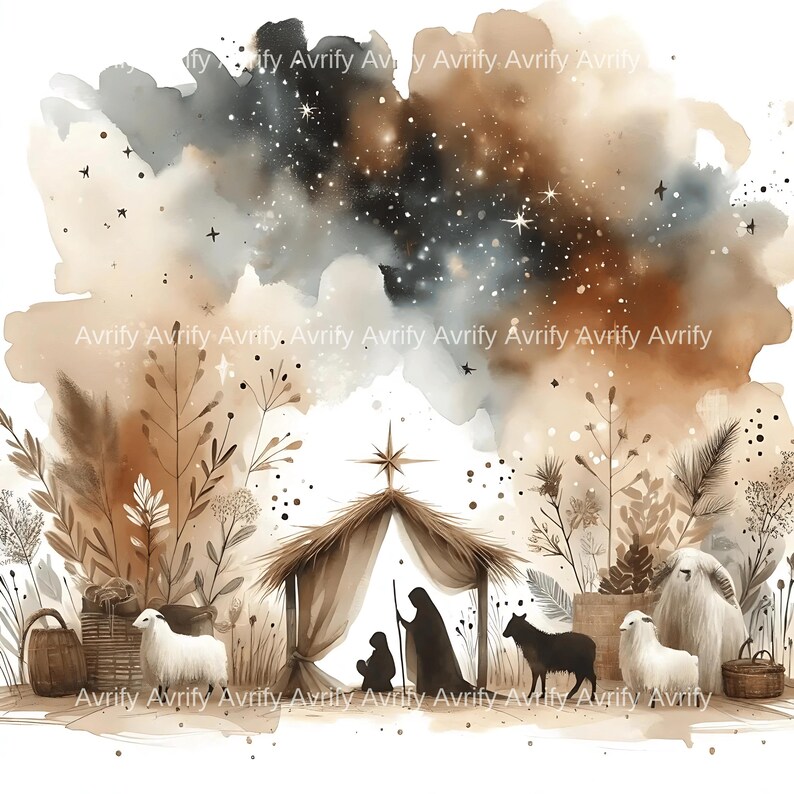 20 Nativity Clipart Cute Holy Family Baby Jesus Manger Bethlehem Wise ...