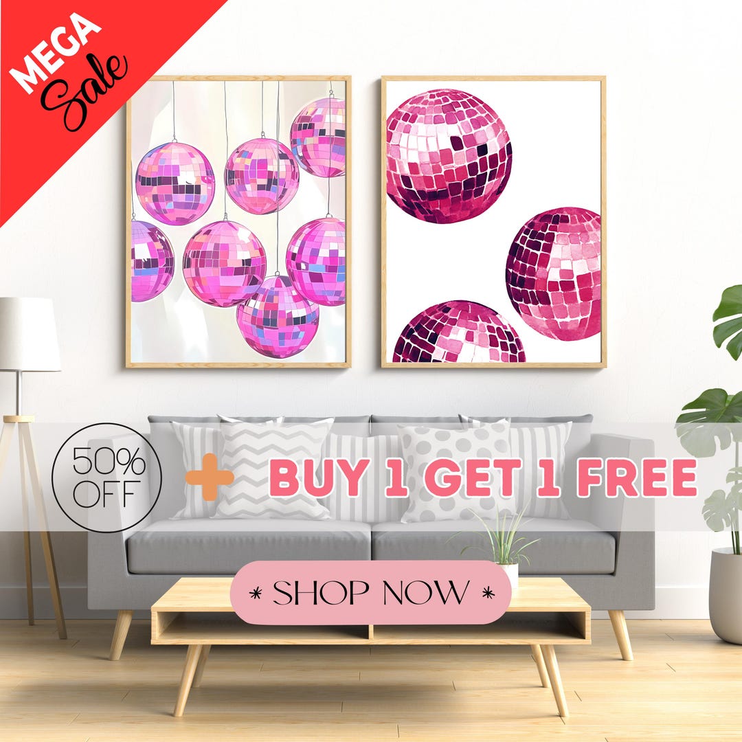 Pink Disco Ball, Disco Ball, Disco Poster, Pink Retro Print, Pink Wall ...