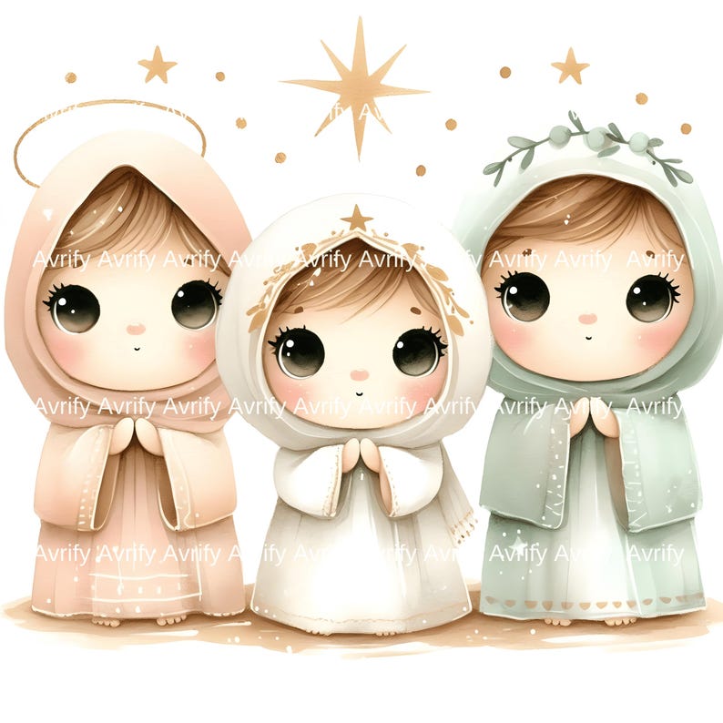 20 Cute Nativity Kids Clipart Bundle Holy Family Baby Jesus Wise Men ...