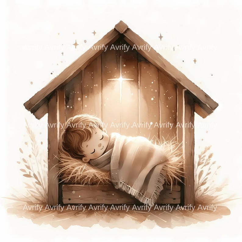 20 Nativity Clipart Cute Holy Family Baby Jesus Manger Bethlehem Wise ...