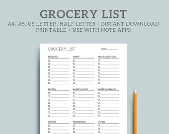 Grocery List Printable Template, Grocery Planner, Food Shopping List ...