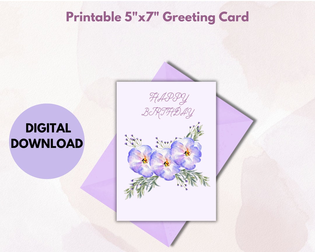 Printable Purple Floral Birthday Card - Etsy