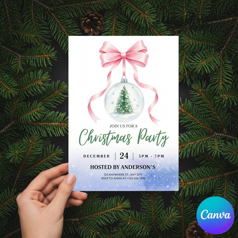 Editable Christmas Party Invitation Template | Canva Template Free ...