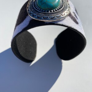 Black and White Cowhide Cuff Turquoise Cuff Bracelet - Etsy