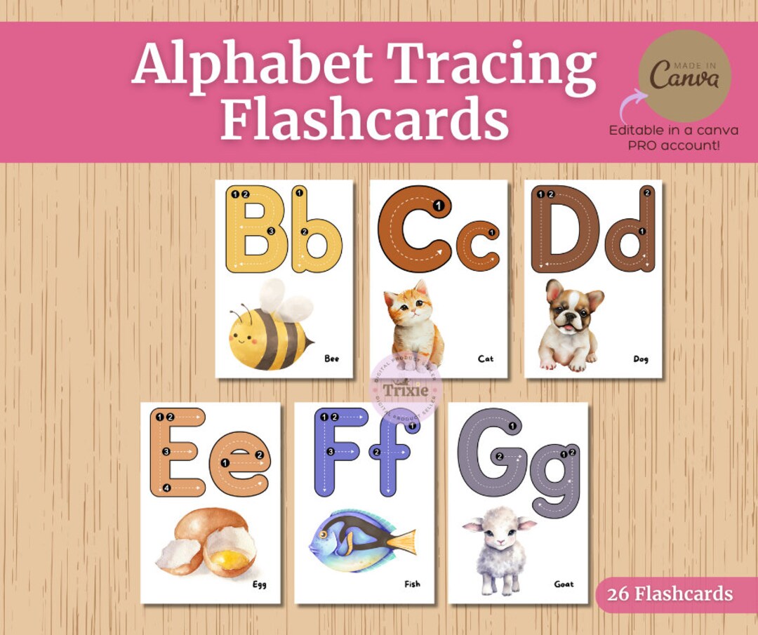 Alphabet Tracing Flashcards, Editable Template, Digital Files ...