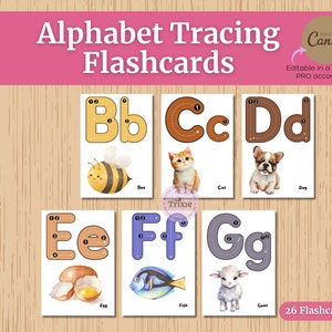 Alphabet Tracing Flashcards, Editable Template, Digital Files ...