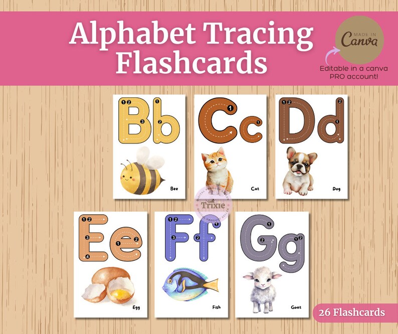 Alphabet Tracing Flashcards, Editable Template, Digital Files ...