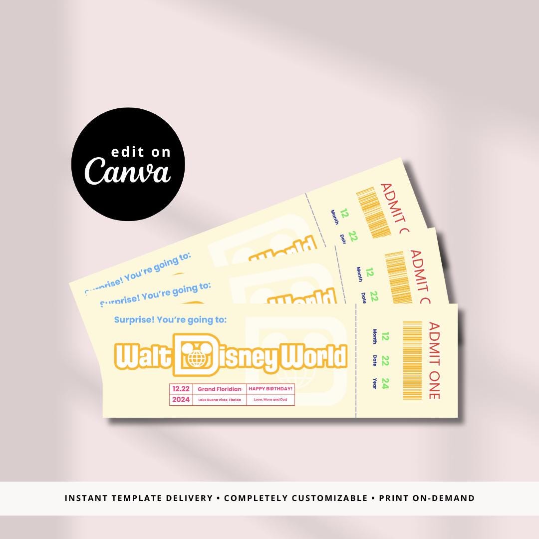 Retro Disney World Ticket Template | Canva Editable Template | Disney ...
