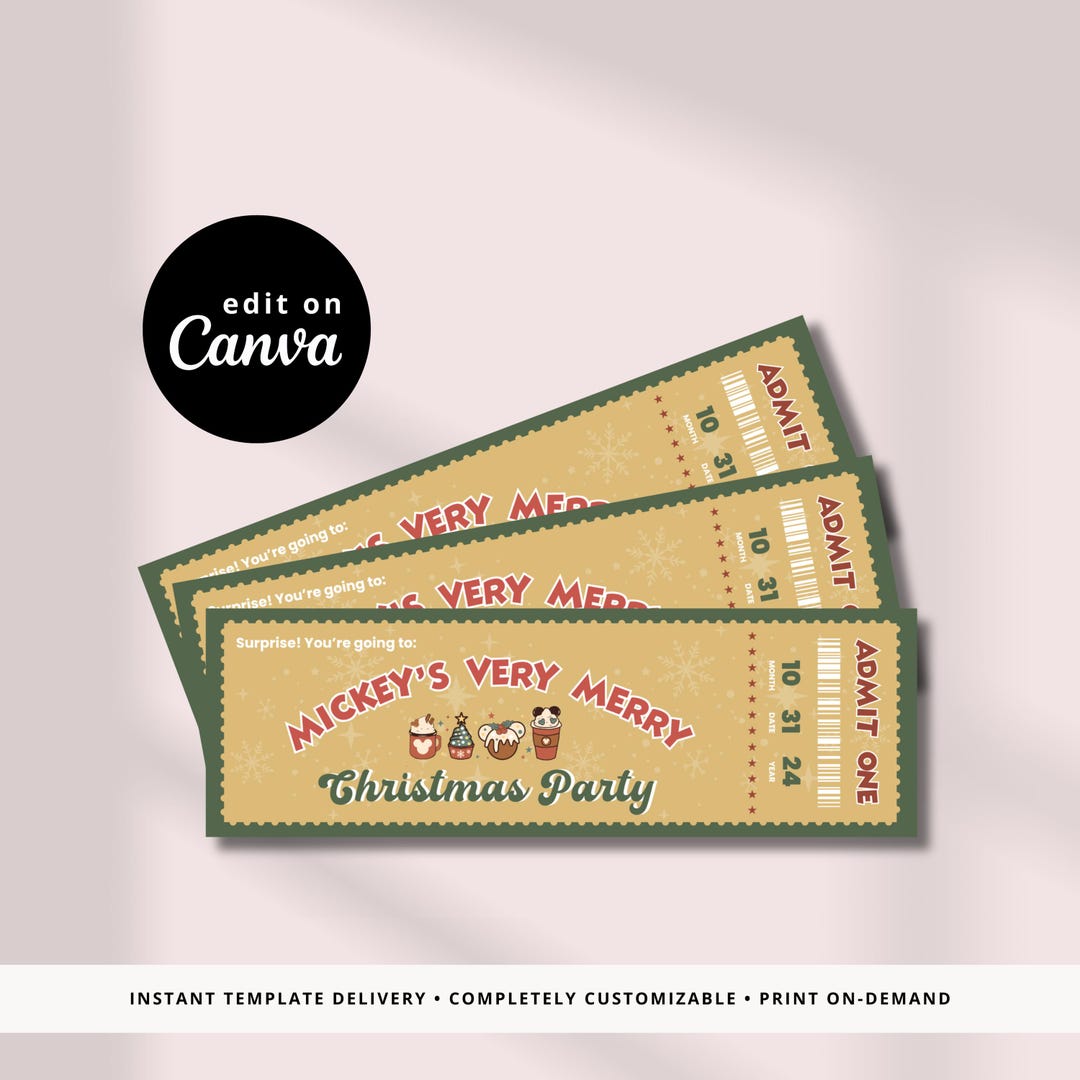 Mickey's Very Merry Christmas Party Ticket Template | Canva Editable ...