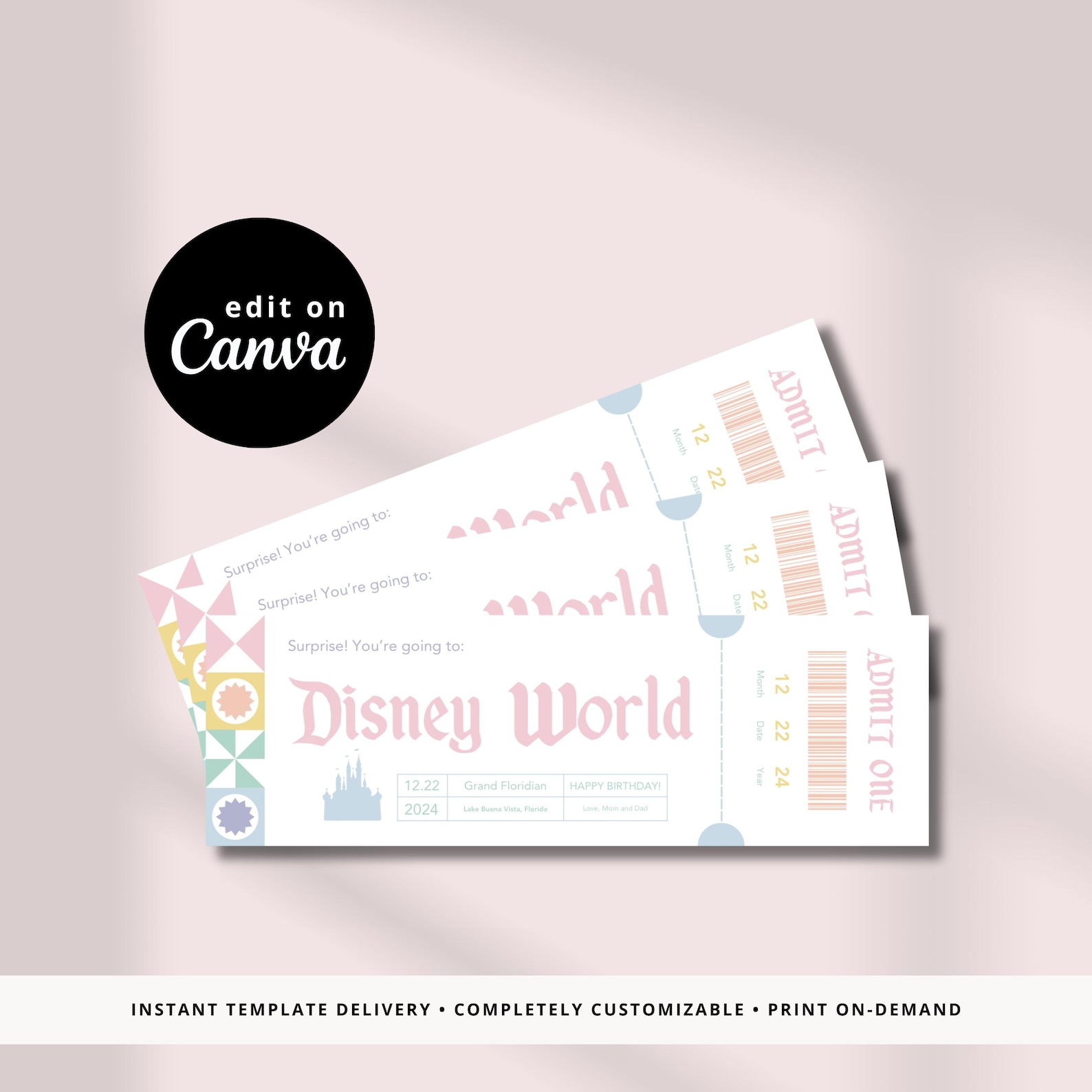 Disney World Ticket Template | Canva Editable Template | Disney World ...