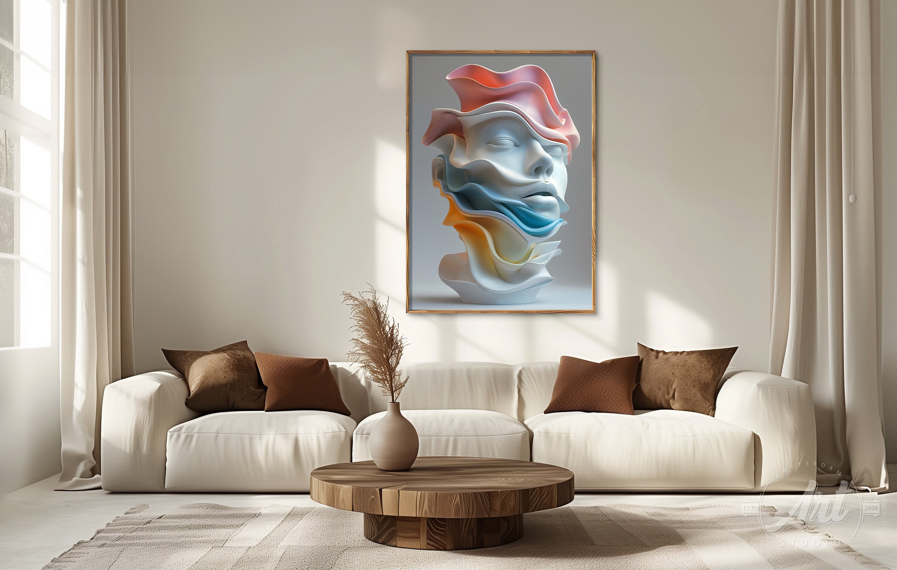 Abstract Human Face Art Poster, Vibrant 3D Face Artwork, Modern ...