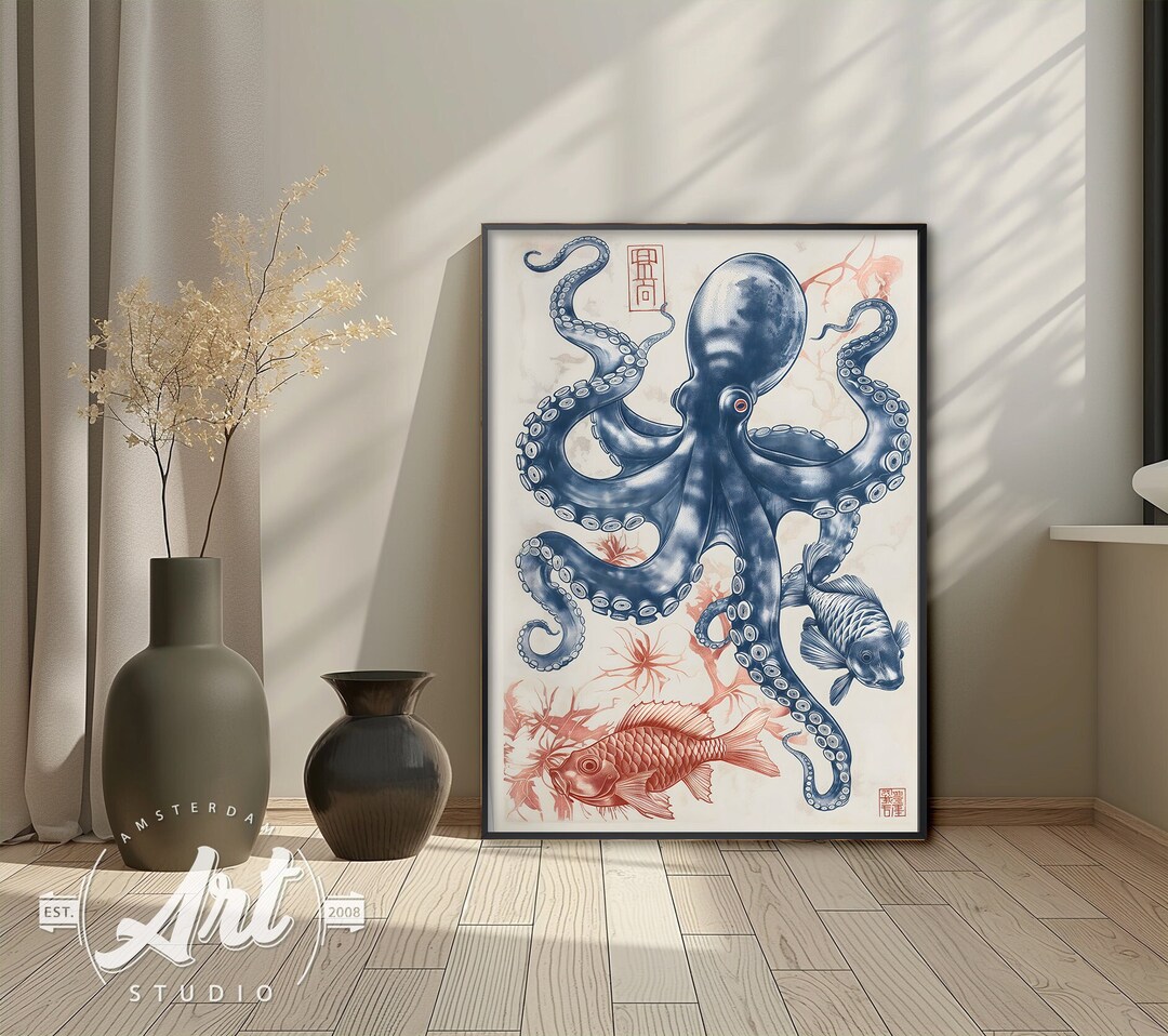 Traditional Asian Linocut Masterpiece Stylish Living Room Poster Art ...