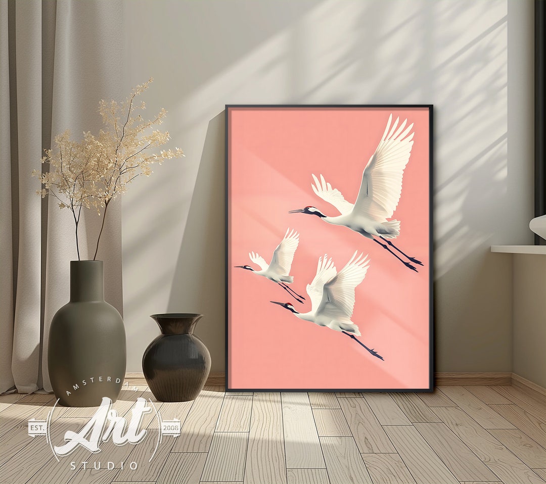 Living Room Poster Art. Wall Art Prints of Elegant Flight of Cranes. A ...