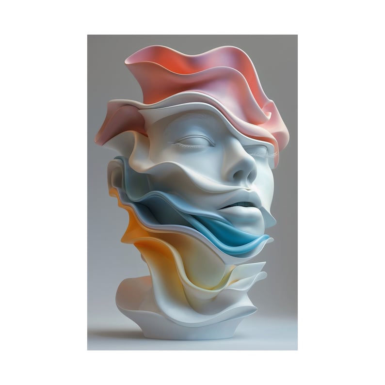 Abstract Human Face Art Poster, Vibrant 3D Face Artwork, Modern ...