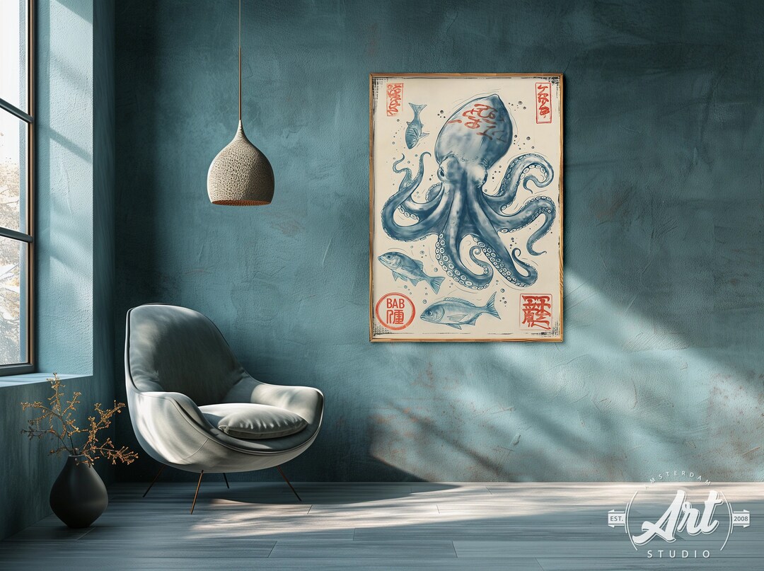 Traditional Asian Linocut Masterpiece Stylish Living Room Poster Art ...