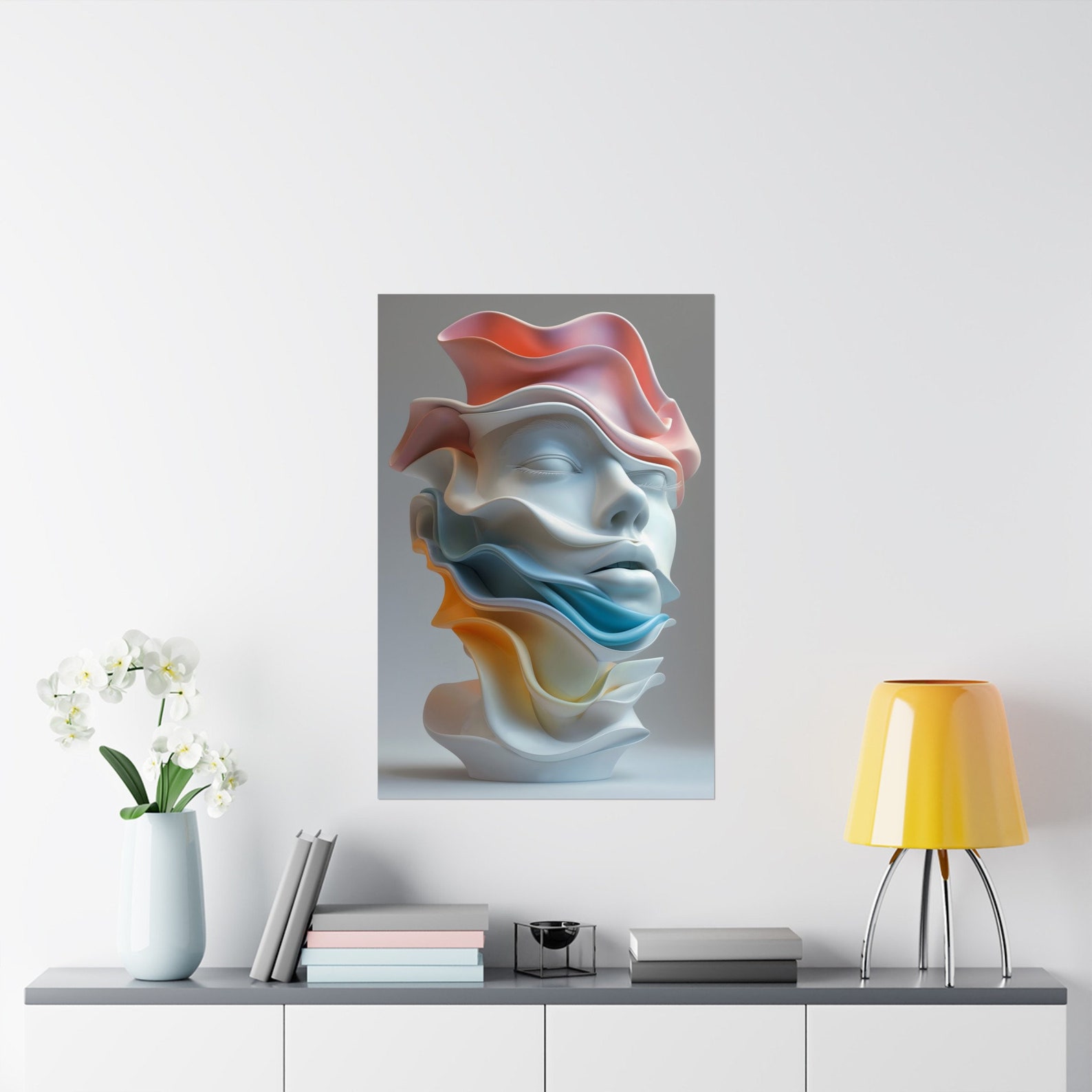 Abstract Human Face Art Poster, Vibrant 3D Face Artwork, Modern ...
