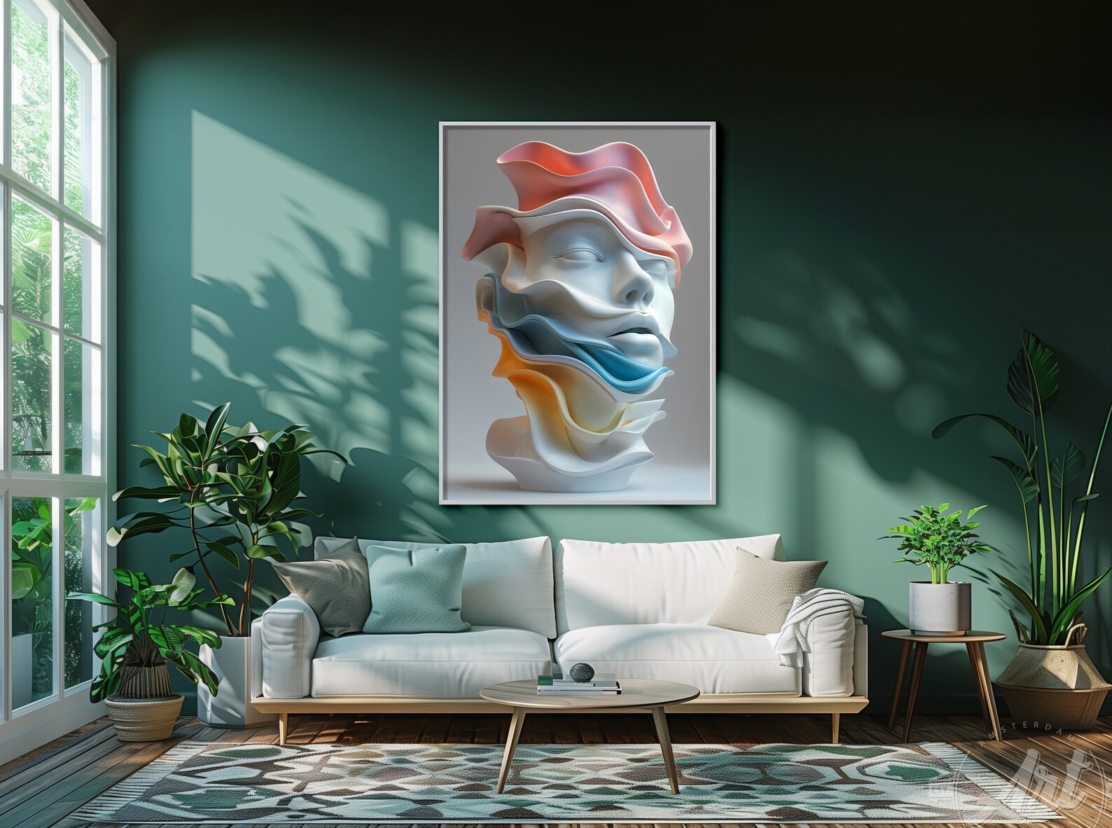Abstract Human Face Art Poster, Vibrant 3D Face Artwork, Modern ...