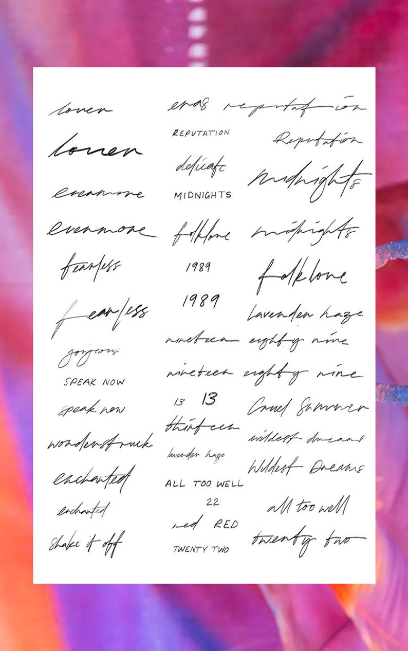 Eras Tour Flash Temporary Tattoo Sheet - Etsy