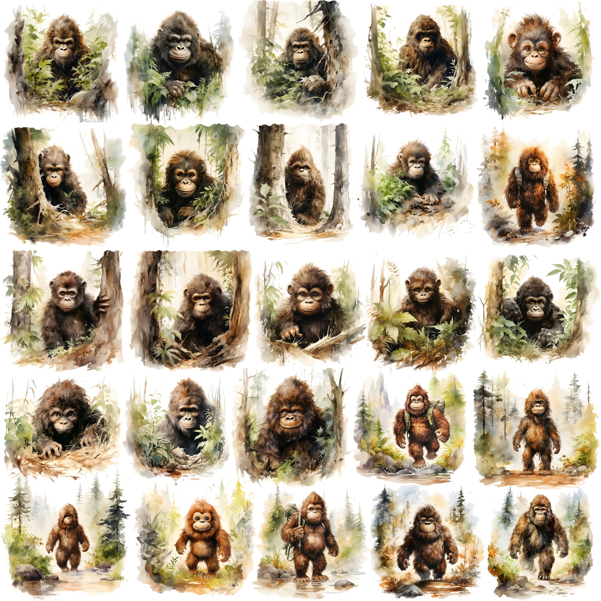 Cute Baby Bigfoot Watercolor Clipart Png,watercolor Baby Sasquatch ...