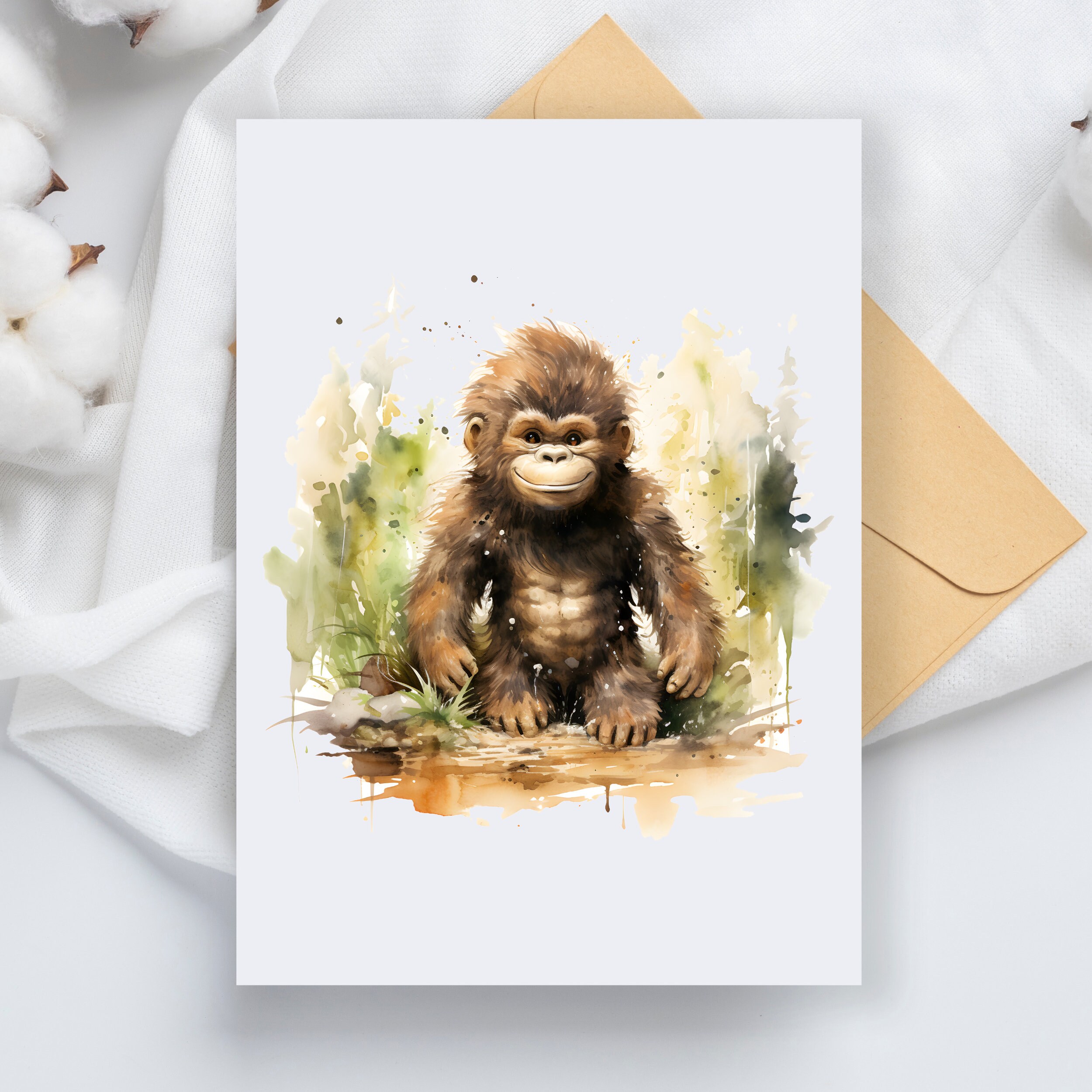 Cute Baby Bigfoot Watercolor Clipart Png,watercolor Baby Sasquatch ...