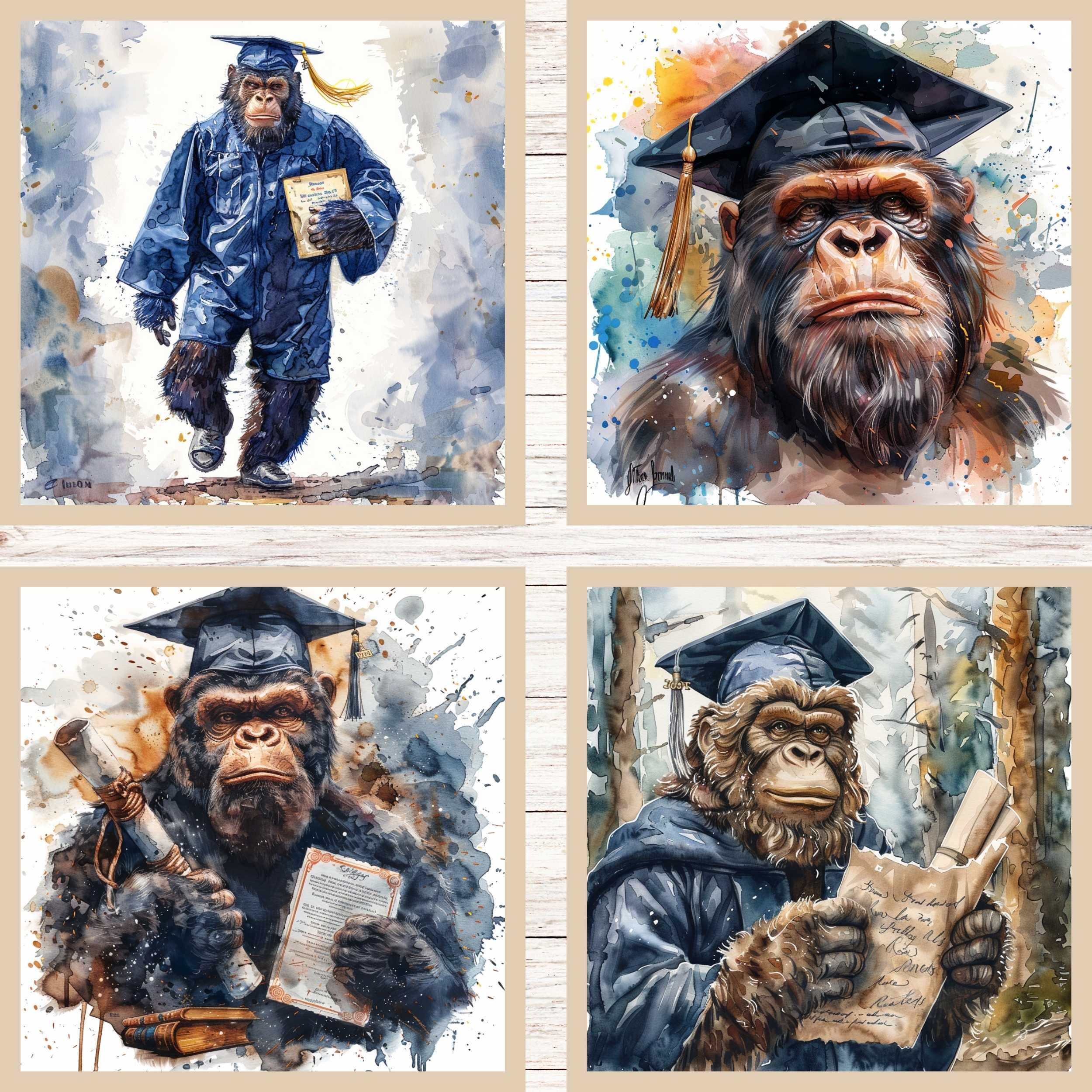 Bigfoot Graduation Clipart JPG, Watercolor Sasquatch Clipart High ...