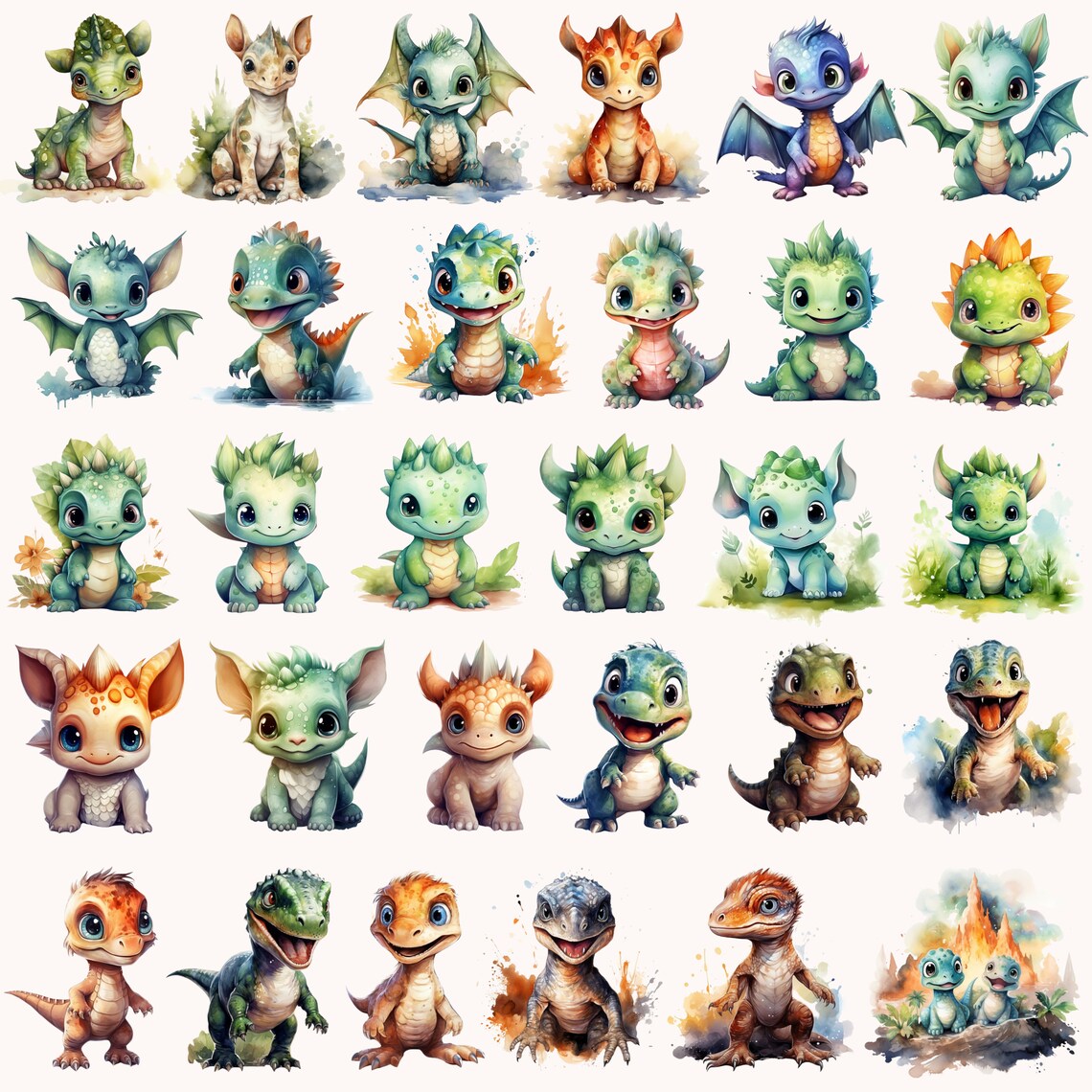 Baby Dinosaur Clipart, Cute Dinosaur Clipart, Dinosaurs Watercolor ...