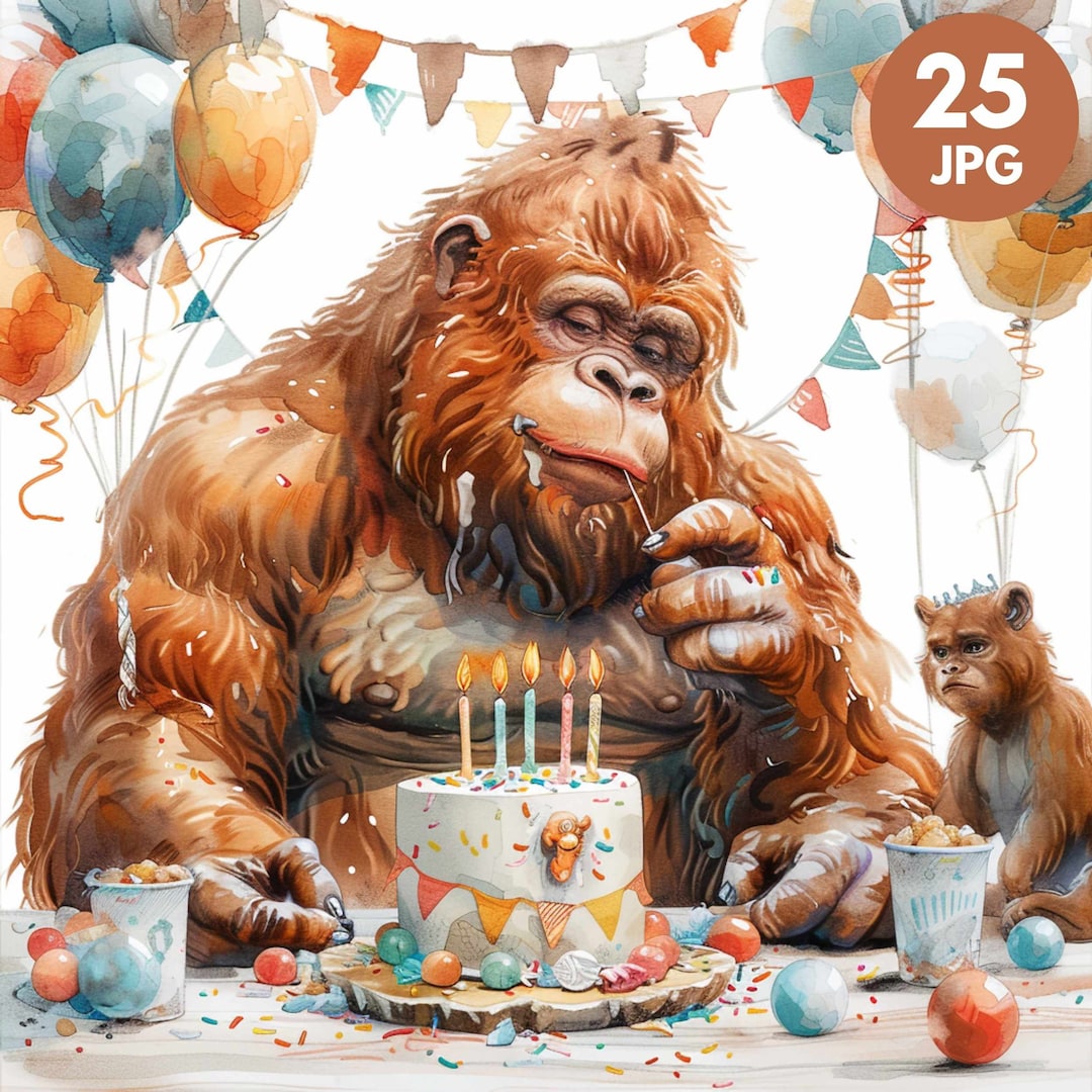 Bigfoot Celebrating Birthday With Cake and Presents Clipart JPG ...