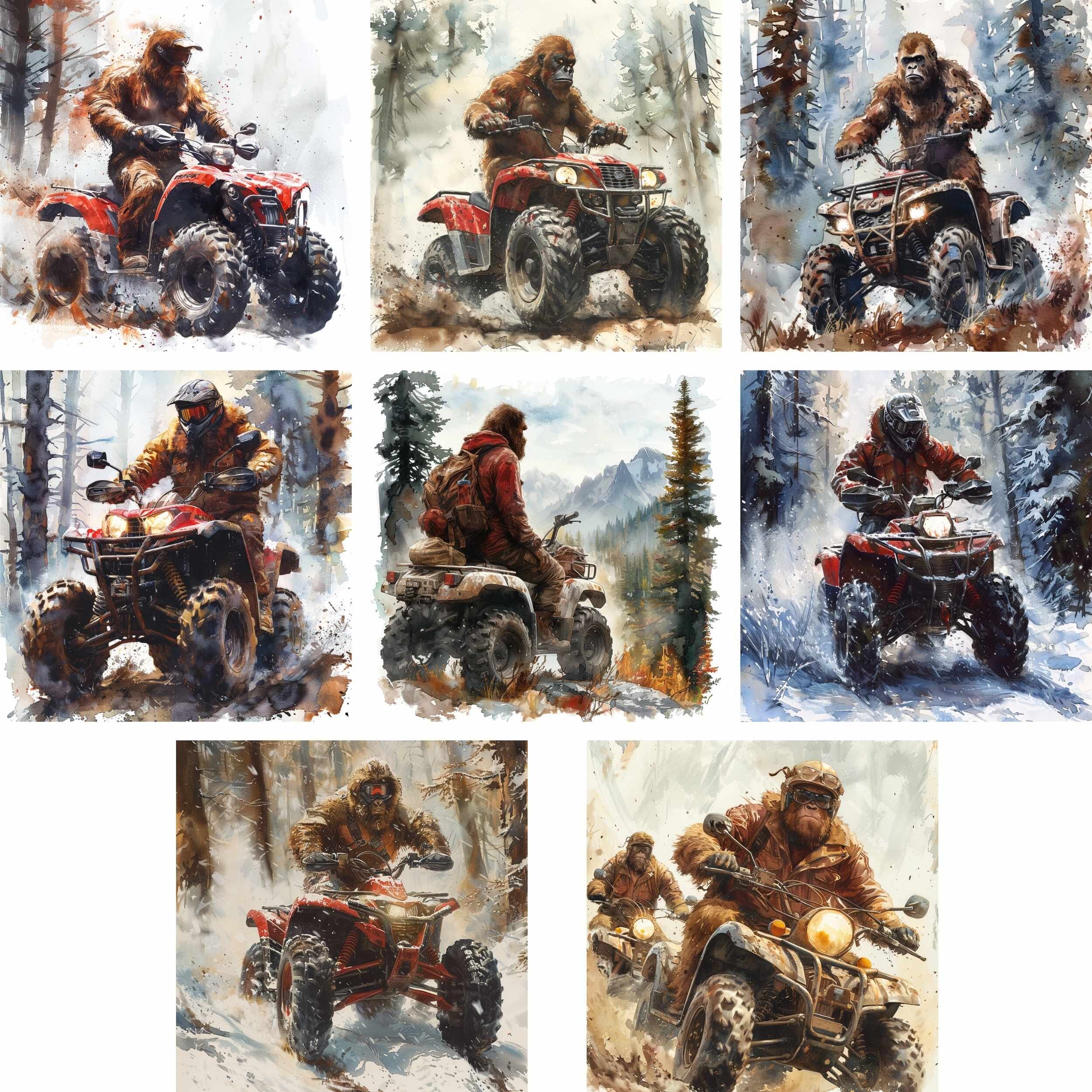 Bigfoot Riding ATV Clipart JPG, Watercolor Sasquatch Clipart High ...
