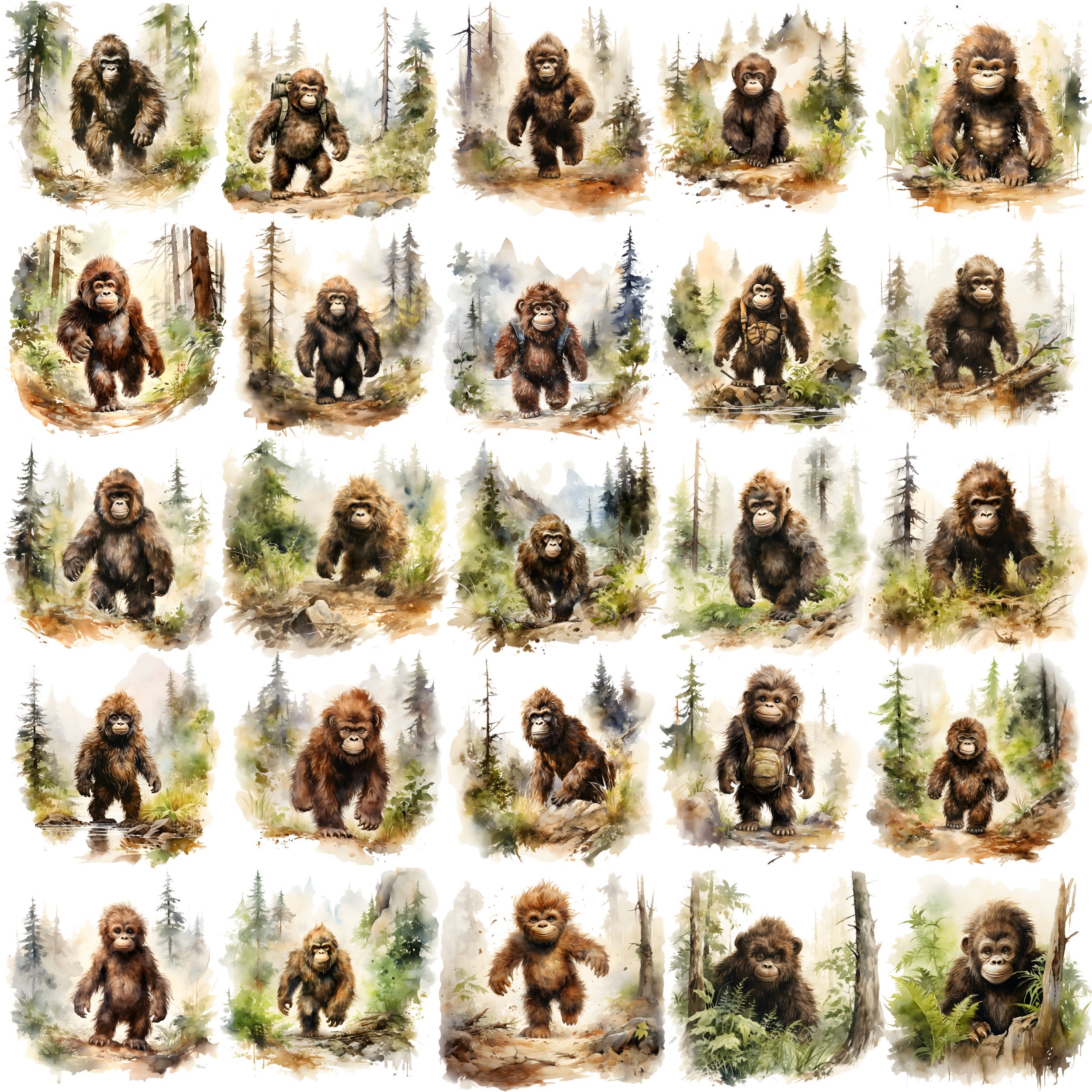 Cute Baby Bigfoot Watercolor Clipart Png,watercolor Baby Sasquatch ...