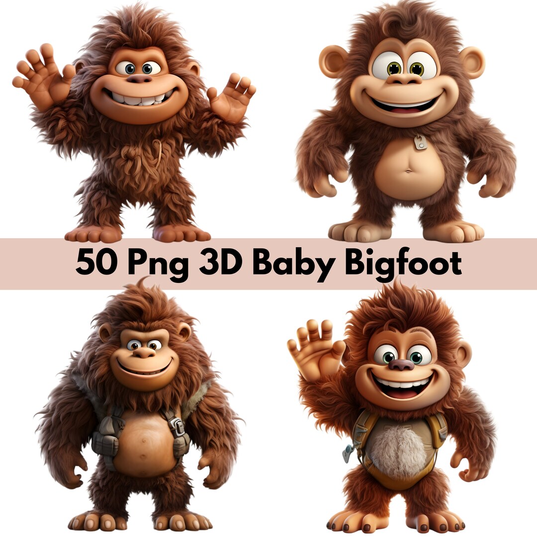 3D Cute Baby Bigfoot Clipart, Baby Sasquatch Clipart PNG, Bigfoot ...