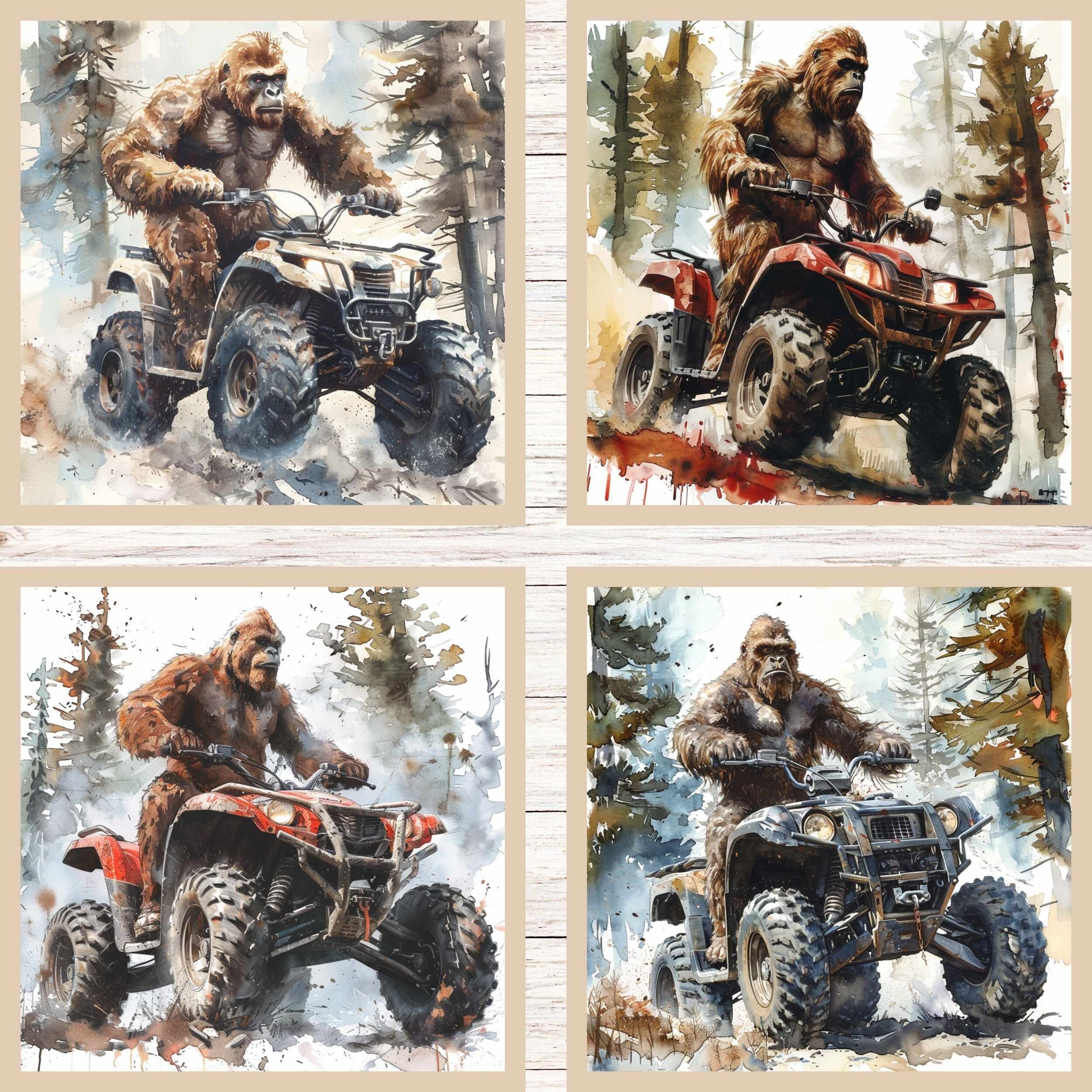 Bigfoot Riding ATV Clipart JPG, Watercolor Sasquatch Clipart High ...