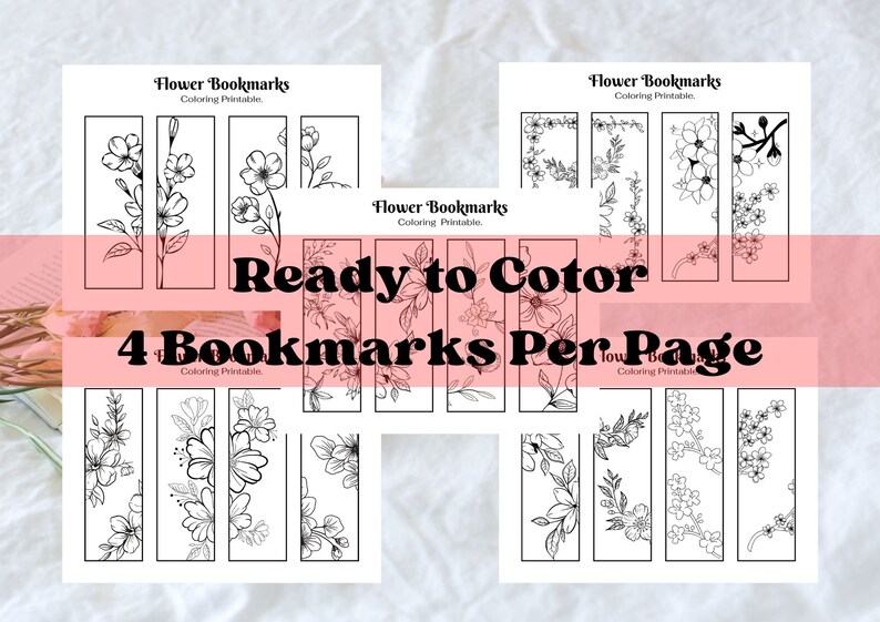 Printable Coloring Flower Bookmarks - Etsy