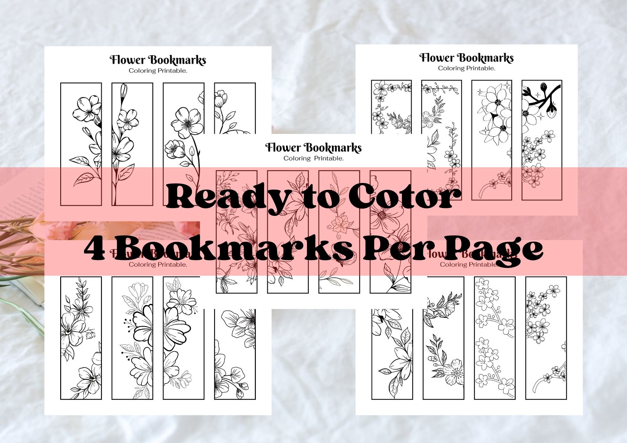 Printable Coloring Flower Bookmarks - Etsy