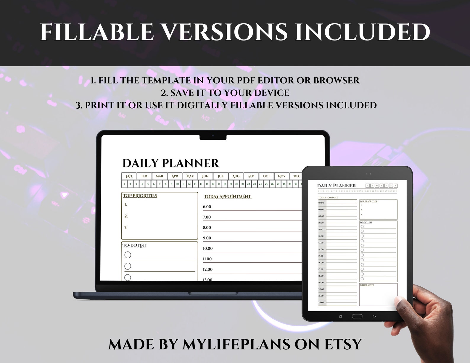 Printable Daily, Weekly, Monthly Planner Set (A4, A5, Letter, Half ...