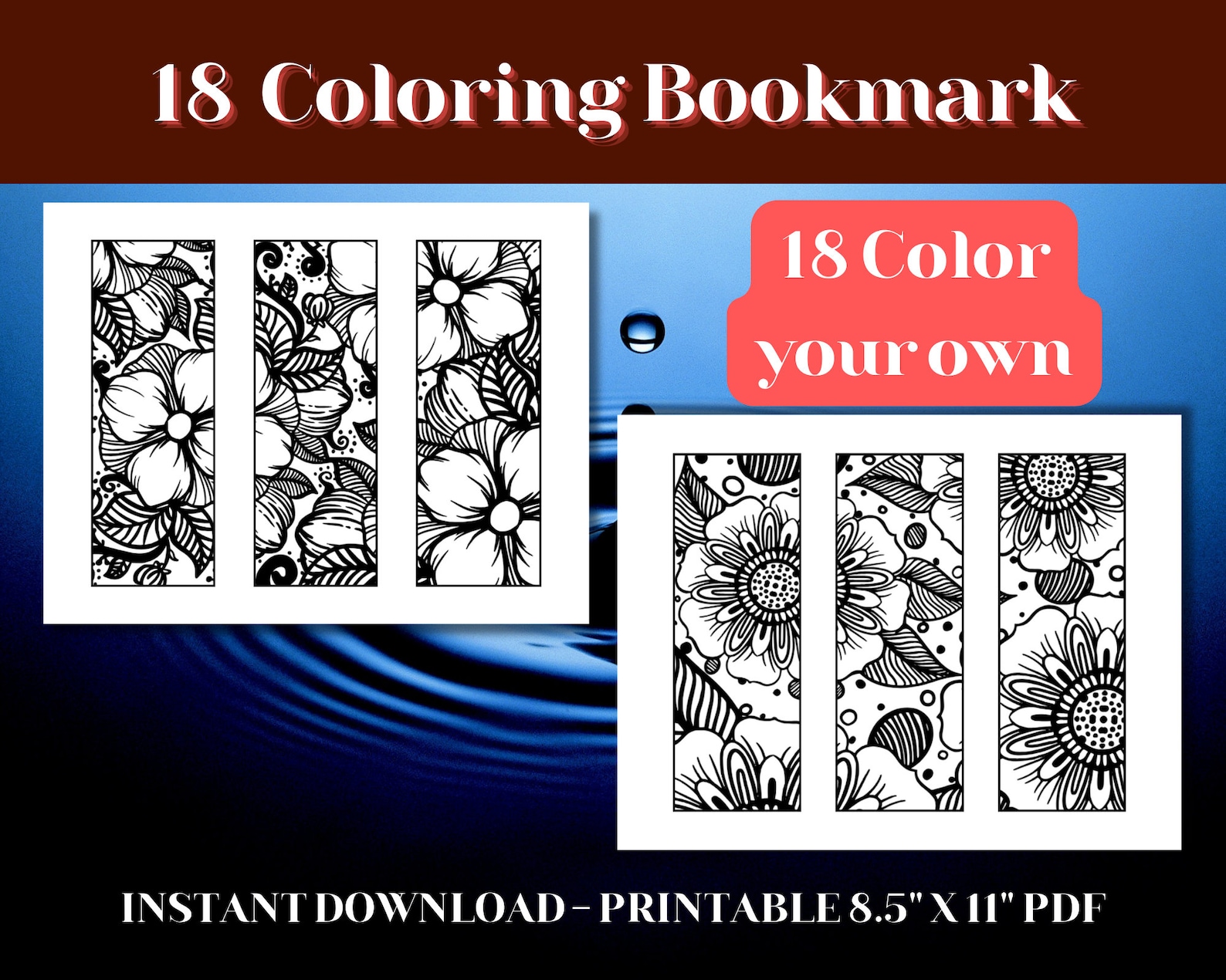 Printable Coloring Flower Bookmarks - Etsy