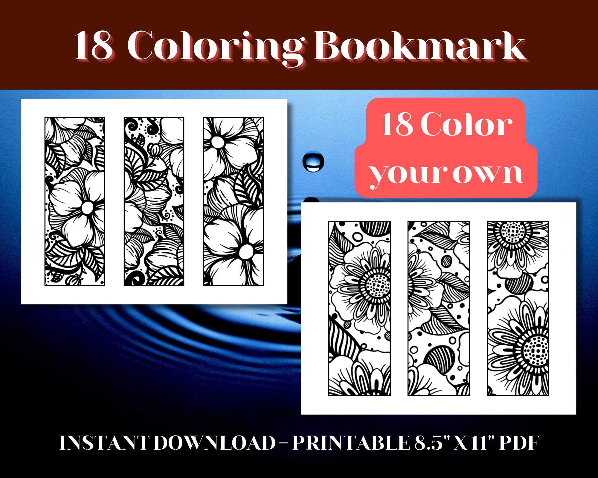 Printable Coloring Flower Bookmarks - Etsy