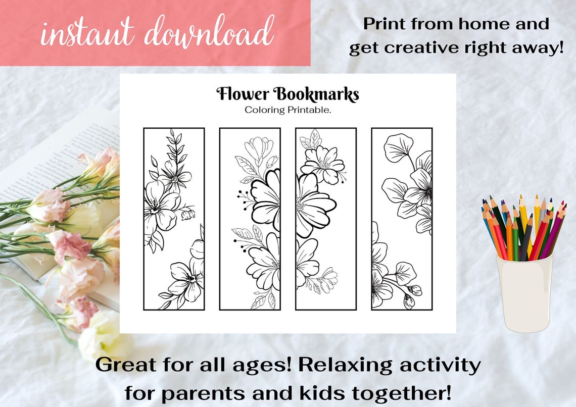 Printable Coloring Flower Bookmarks - Etsy