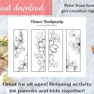 Printable Coloring Flower Bookmarks - Etsy