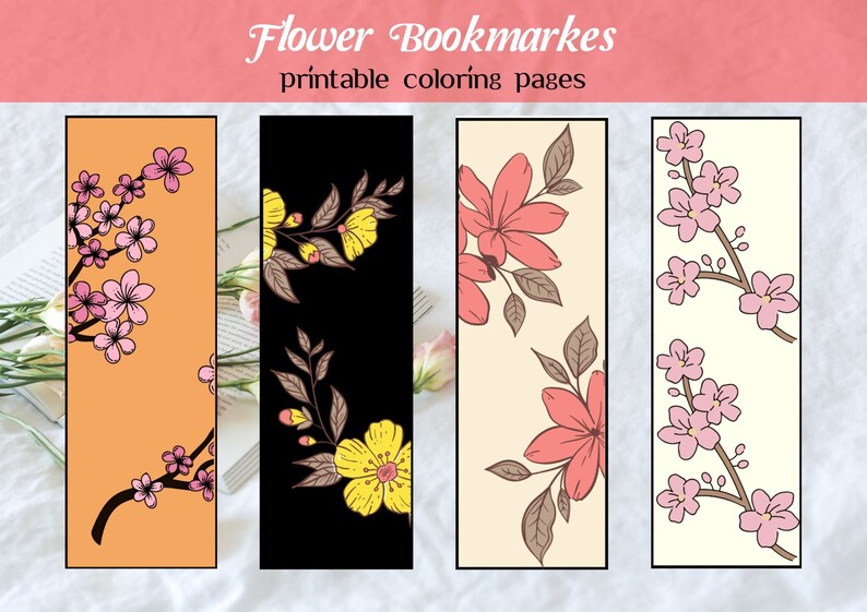 Printable Coloring Flower Bookmarks - Etsy