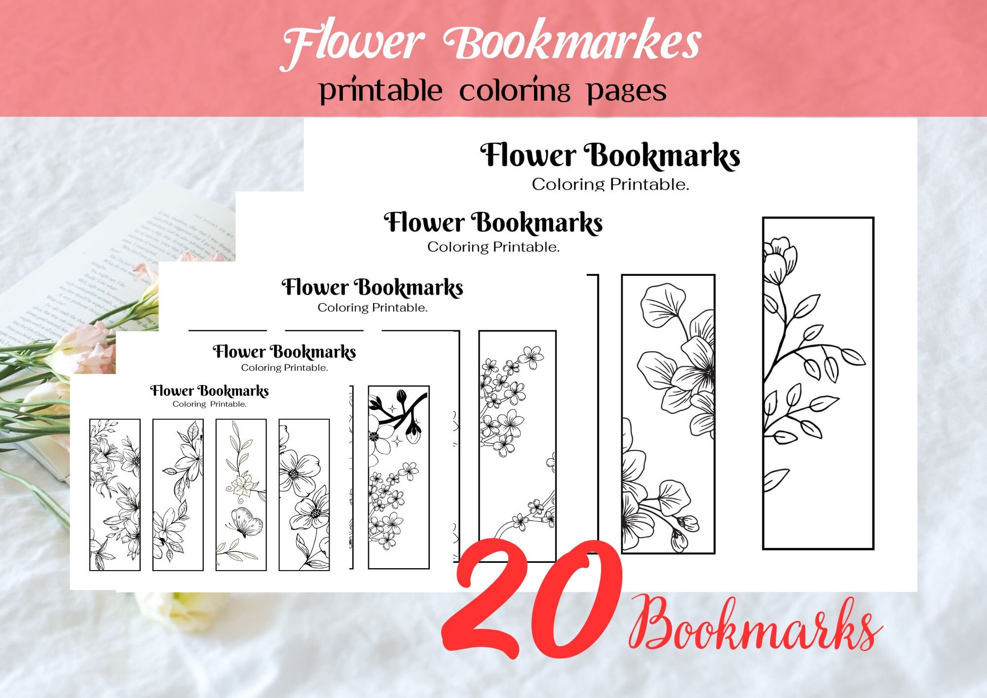 Printable Coloring Flower Bookmarks - Etsy