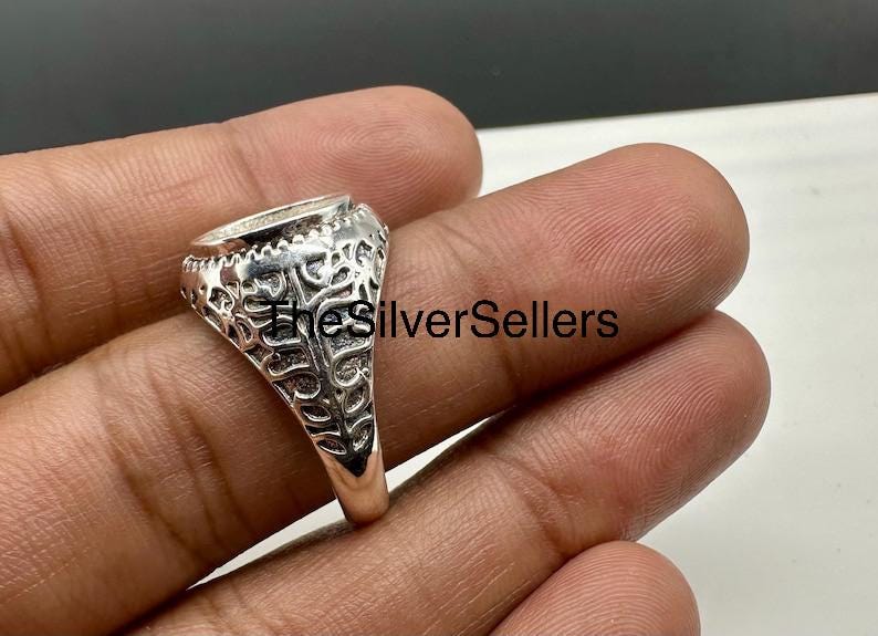 Engaste de anillo para hombre con forma redonda en blanco de plata ...