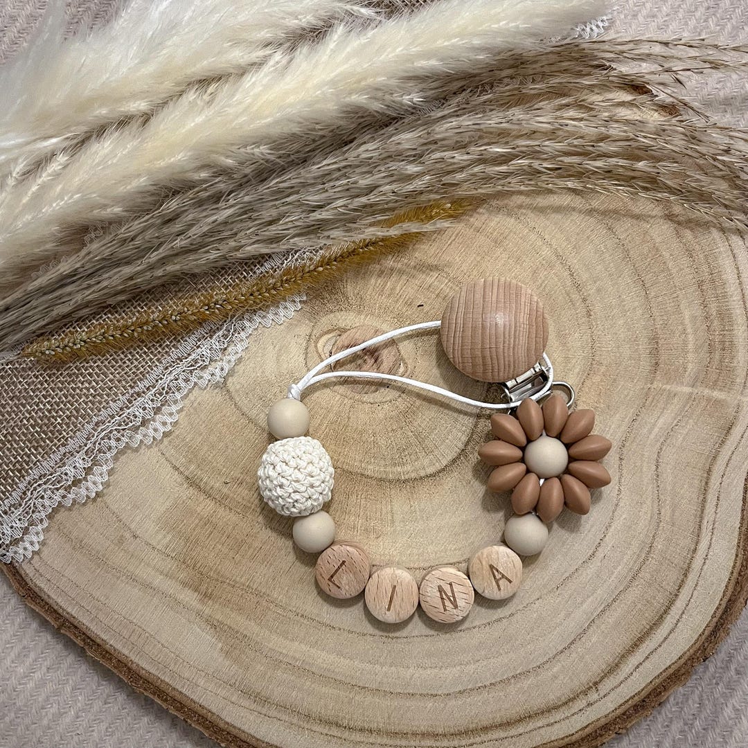 Personalized Boho Baby Pacifier Chain With Wooden Clip - Custom ...