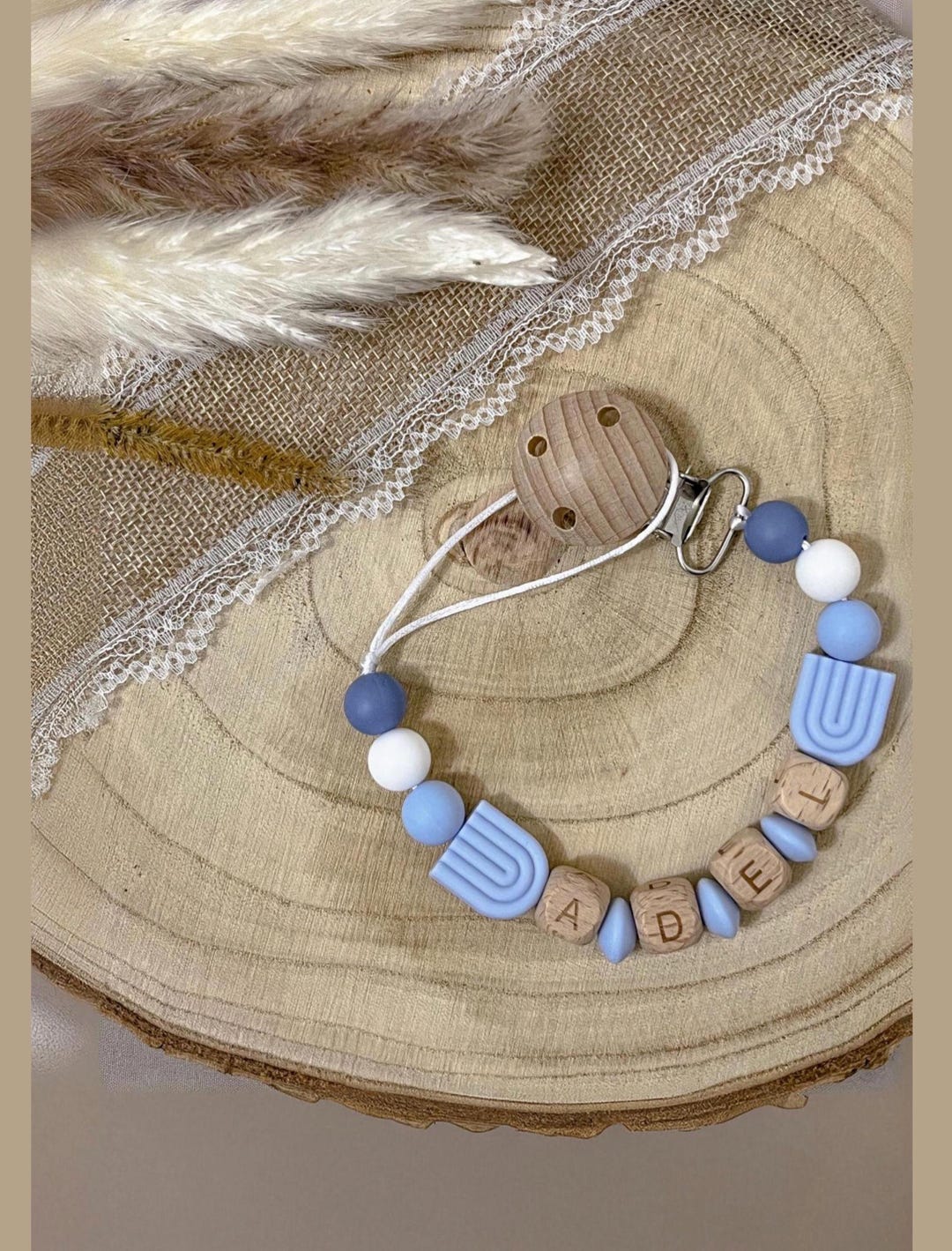 Personalized Boho Baby Pacifier Chain With Wooden Clip - Custom ...