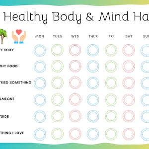 Kids Healthy Habits Chart - Body & Mind. Printable Digital Download PNG ...